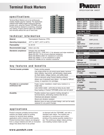 Panduit TDP43ME/AUS Desktop Printer Specification Sheets | Manualzz