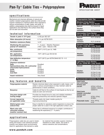 Panduit PLT3S-M100 Cable Tie Specification Sheets | Manualzz