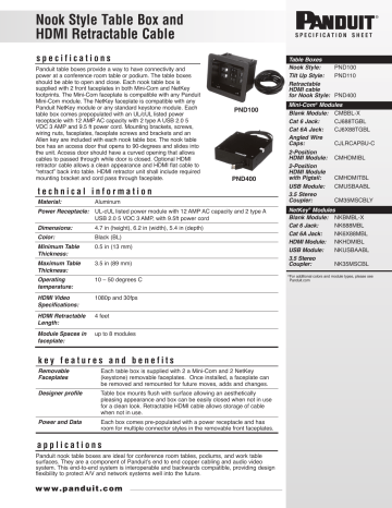 Panduit PND400 Retractable HDMI Cable Specification Sheets | Manualzz