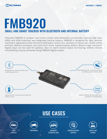 Teltonika FMB920 Small & Smart Tracker Datasheet | Manualzz