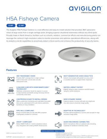 Avigilon 12.0W-H5A-FE-DO1(-IR) 12MP H5A Fisheye Kamera, 360°, Day/Night, WDR, IR optional ...