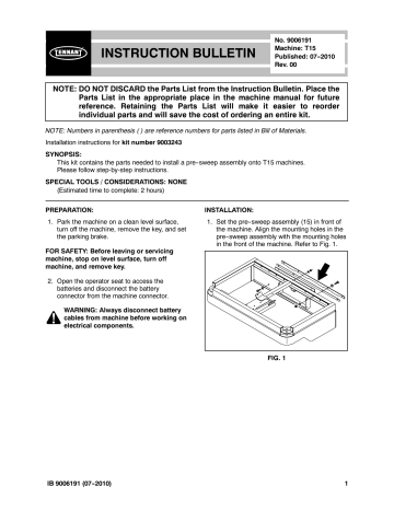 Tennant T15 Instruction Bulletin | Manualzz