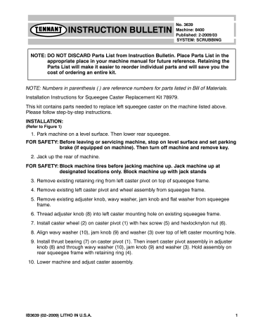 Tennant 8400 Instruction Bulletin | Manualzz