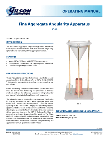Gilson Fine Aggregate Angularity Apparatus Manual | Manualzz