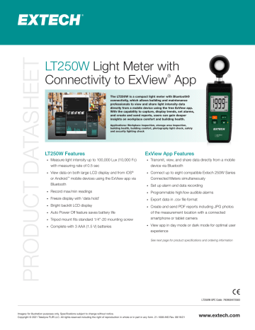 Extech Instruments LT250W Light Meter Datasheet | Manualzz