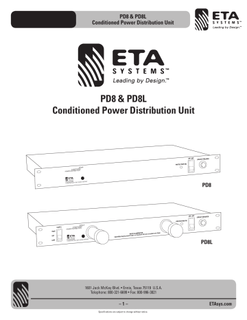 ETA Systems PD8L Specifications | Manualzz