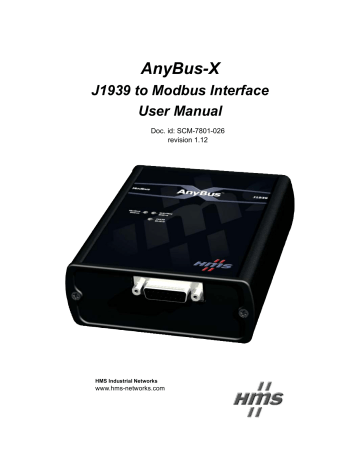 HMS AB7612, AnyBus-X J1939, Anybus X-gateway User Manual | Manualzz