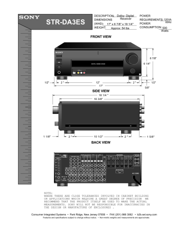 Sony STR-DA3ES - Fm Stereo/fm-am Receiver Dimensions | Manualzz
