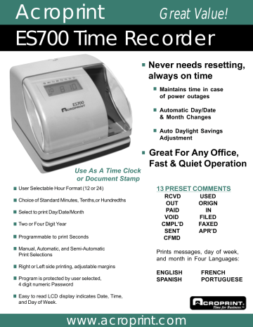 Acroprint ES700 Brochure | Manualzz
