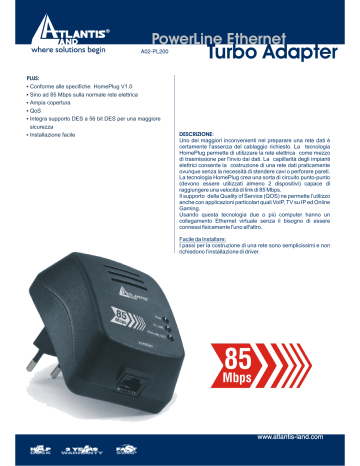 Atlantis Land PowerLine Ethernet Turbo A02-PL200 Specification Sheet ...