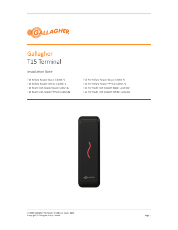 Gallagher T15 Mifare Reader Black Installation Note | Manualzz