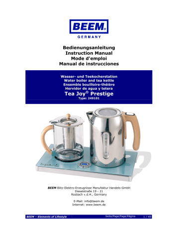 Beem Tea Joy Prestige Instruction Manual | Manualzz
