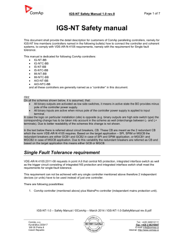 ComAp IG-NT-BB, IG-NTC-BB, IM-NTC-BB, IS-NT-BB Safety Manual | Manualzz