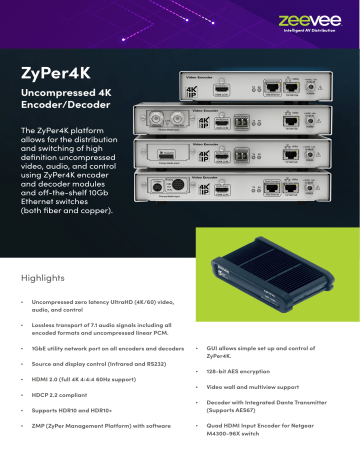 ZeeVee ZyPer4K Data Sheet | Manualzz