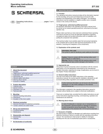 Schmersal ZS 232-11 SOCKEL KPL. Operating Instructions | Manualzz