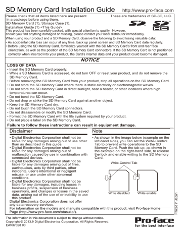 Pro-Face SD Memory Card Installation Guide | Manualzz
