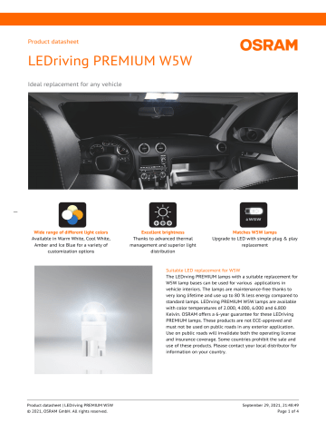 Osram LEDriving PREMIUM W5W Data Sheet | Manualzz