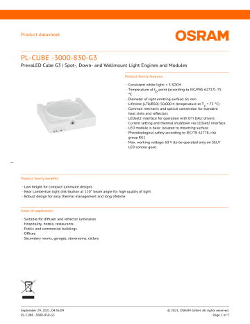 Osram PL-CUBE-3000-830-G3 Data Sheet | Manualzz