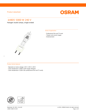 Osram 64805 5000 W 240 V Data Sheet | Manualzz
