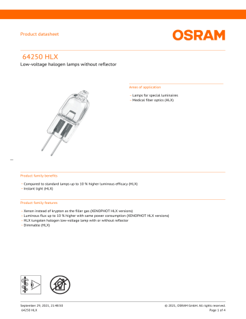 Osram 64250 HLX Data Sheet | Manualzz