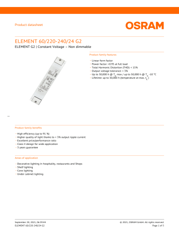 Osram ELEMENT 60/220-240/24 G2 Data Sheet | Manualzz