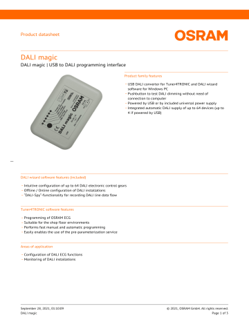 Osram DALI magic Data Sheet | Manualzz