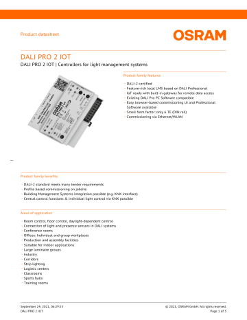 Osram DALI PRO 2 IOT Data Sheet | Manualzz