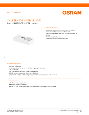Osram DALI SENSOR LS/PD LI UF G2 Data Sheet | Manualzz