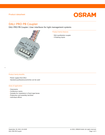 Osram DALI PRO PB Coupler Data Sheet | Manualzz