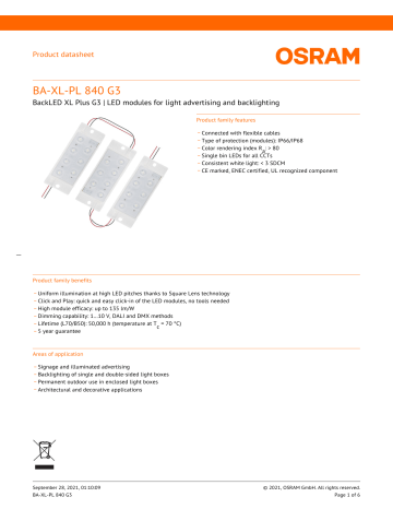 Osram BA-XL-PL 840 G3 Data Sheet | Manualzz