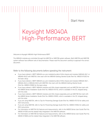 Keysight M8040A High-Performance BERT - Start Here Quick Start Guide ...