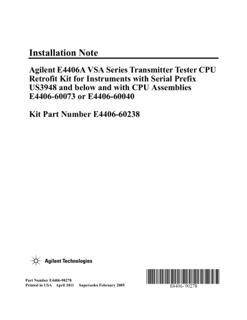 Keysight E4406A VSA Tester CPU Retrofit Kit Installation Guide | Manualzz