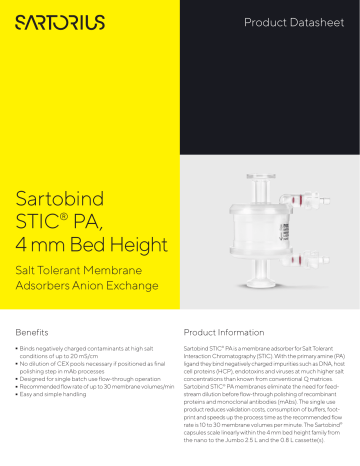 Sartobind STIC PA Sartobind STIC PA Pico 0.08 mL User Manual | Manualzz