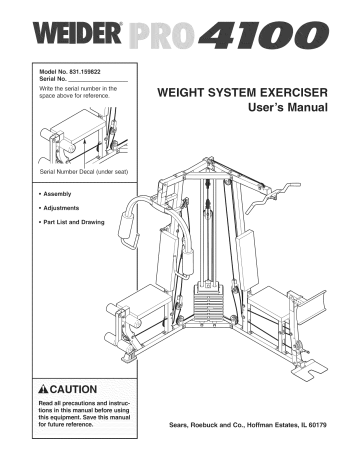 Weider 831159822 Pro 4100 Weight System Owner's Manual | Manualzz