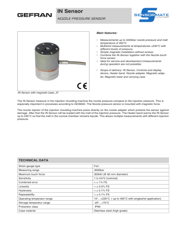 Gefran IN Sensor Nozzle pressure sensor DataSheet | Manualzz