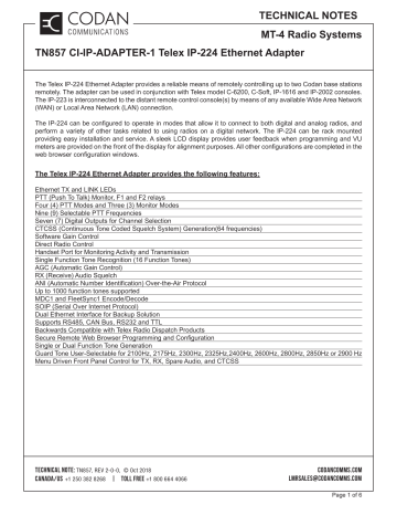 Codan Telex IP-224 Technical Notes | Manualzz