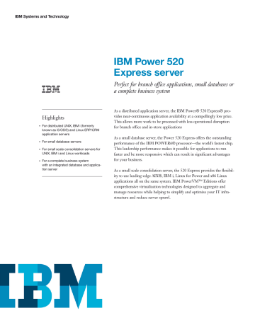 IBM Power 520 Express Brochure & Specs | Manualzz