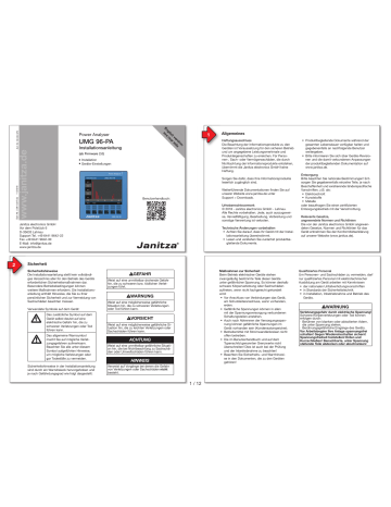 janitza UMG 96-PA Installation Instructions Manual | Manualzz