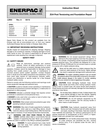 Enerpac ZU4 Series Instruction Sheet | Manualzz