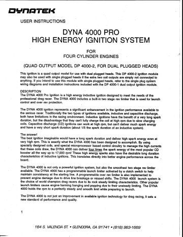 DYNATEK Dyna 4000 Pro DP4000-2 User Instructions | Manualzz