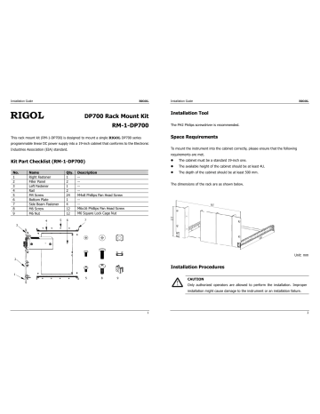 Rigol RM-1-DP700 Installation Manual | Manualzz