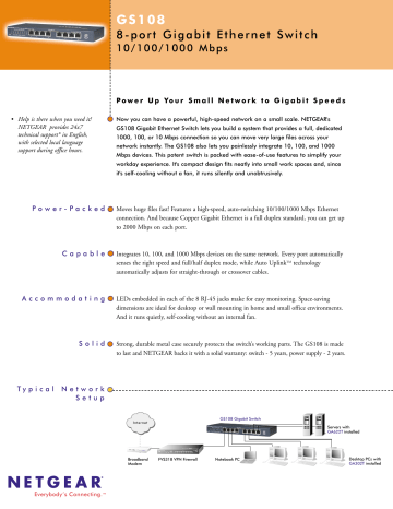 NETGEAR ProSafe GS108 Brochure | Manualzz