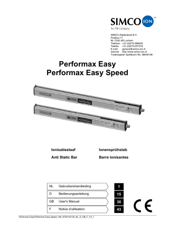 Simco-Ion Performax Easy, Performax Easy Speed User Manual | Manualzz