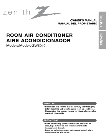 Zenith ZW5010Y0 Air Conditioner Owner's Manual | Manualzz