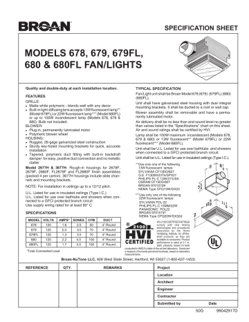 Broan 678 Hvac Specification | Manualzz