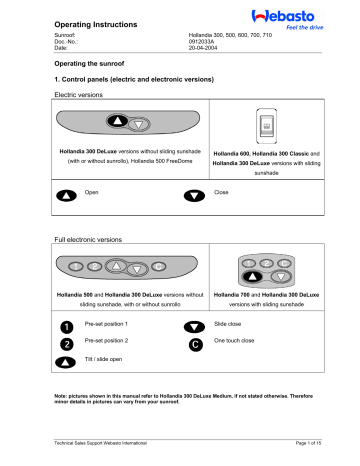Webasto Hollandia 700 Operating Instructions Manual | Manualzz