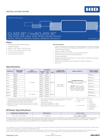 HID RP15MA, RPK40E, iCLASS SE Installation Manual | Manualzz