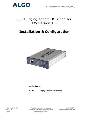 Algo 8301 Installation/Configuration Manual | Manualzz