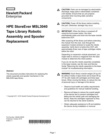 HPE StoreEver MSL3040 Service Manual | Manualzz