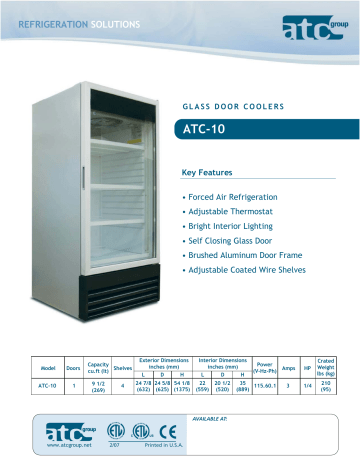 ATC Group Glass Door Coolers ATC-10 Specification Sheet | Manualzz